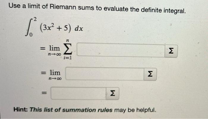 Solved Use a limit of Riemann sums to evaluate the definite | Chegg.com