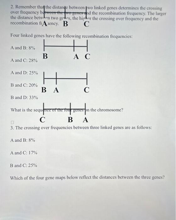Solved 2. Remember tha the distange between fwo linked genes | Chegg.com