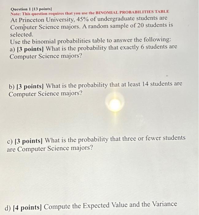 Solved requires that you use the BINOMIAL PROBABILITIES | Chegg.com