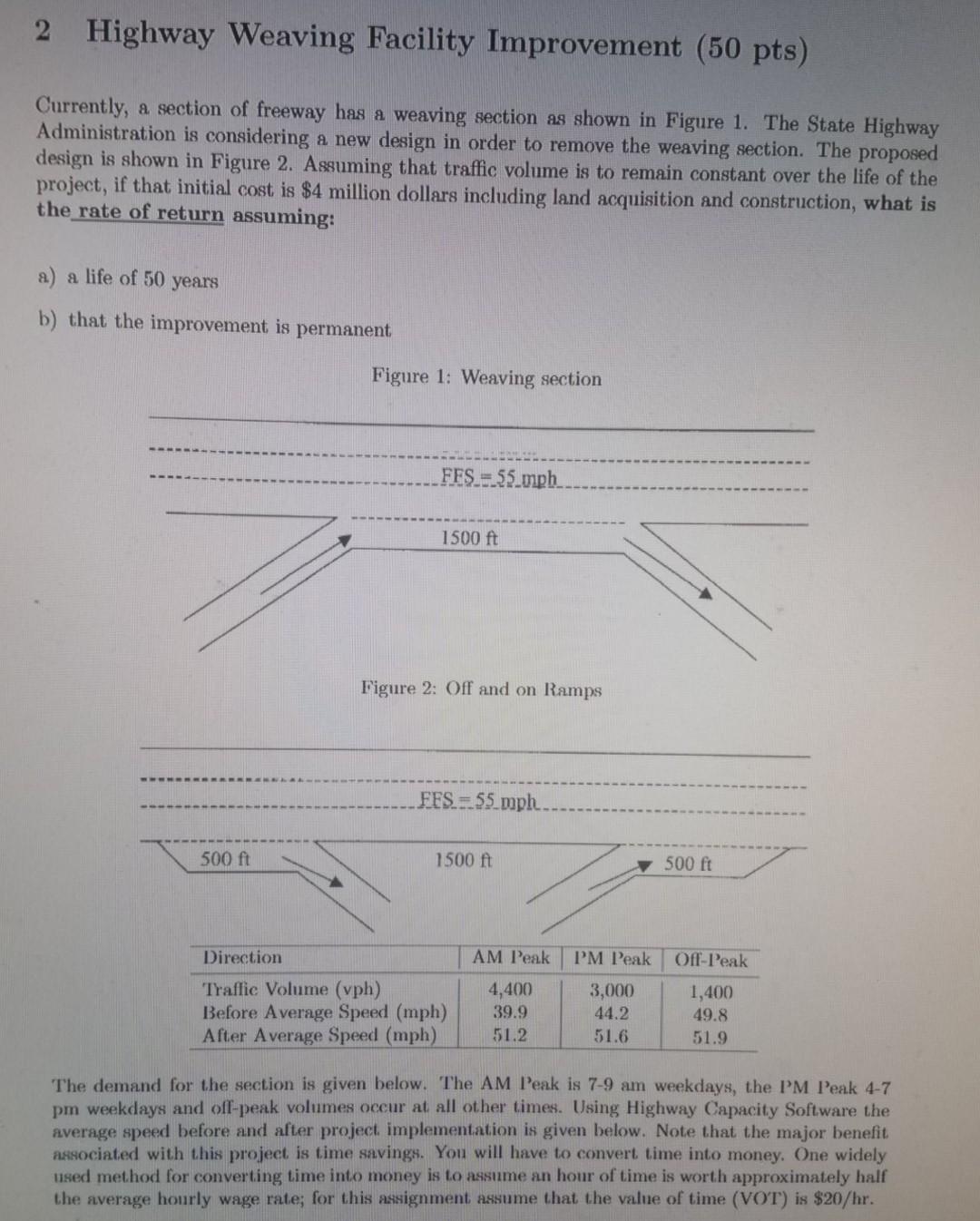 Solved 2 Highway Weaving Facility Improvement (50 pts) | Chegg.com