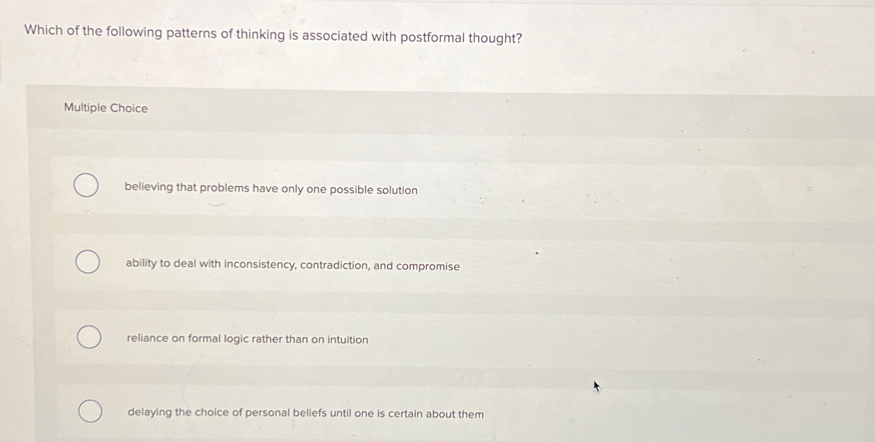 Solved Which of the following patterns of thinking is | Chegg.com