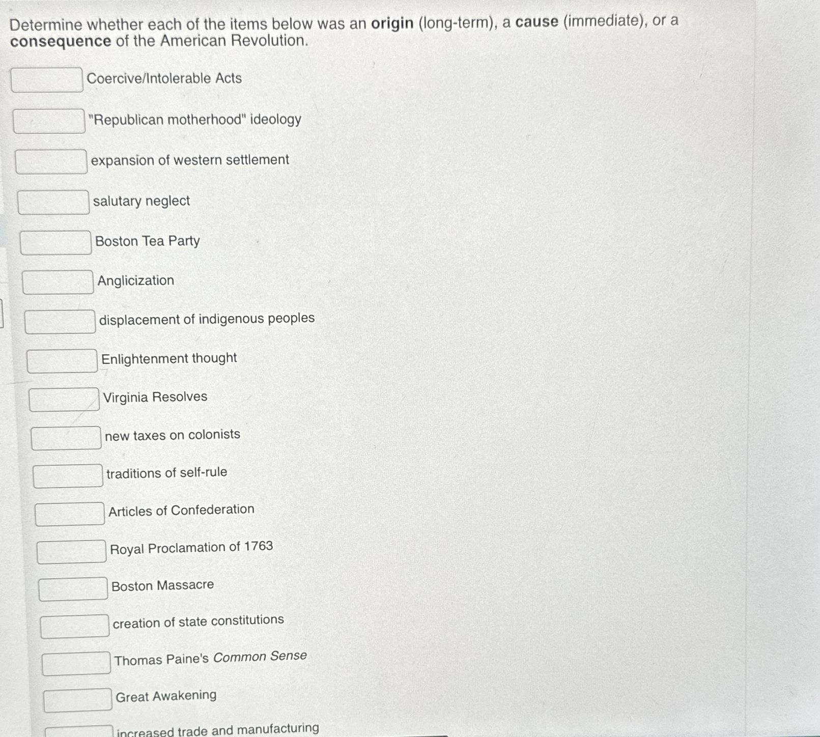 Solved Determine whether each of the items below was an | Chegg.com