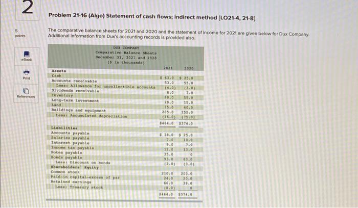 Solved Problem 21-16 (Algo) Statement of cash flows; | Chegg.com
