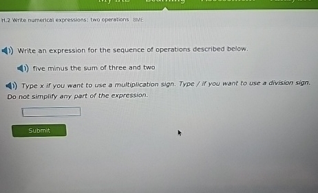 Solved H. 2 ﻿Write numerical expressions; two operatians | Chegg.com