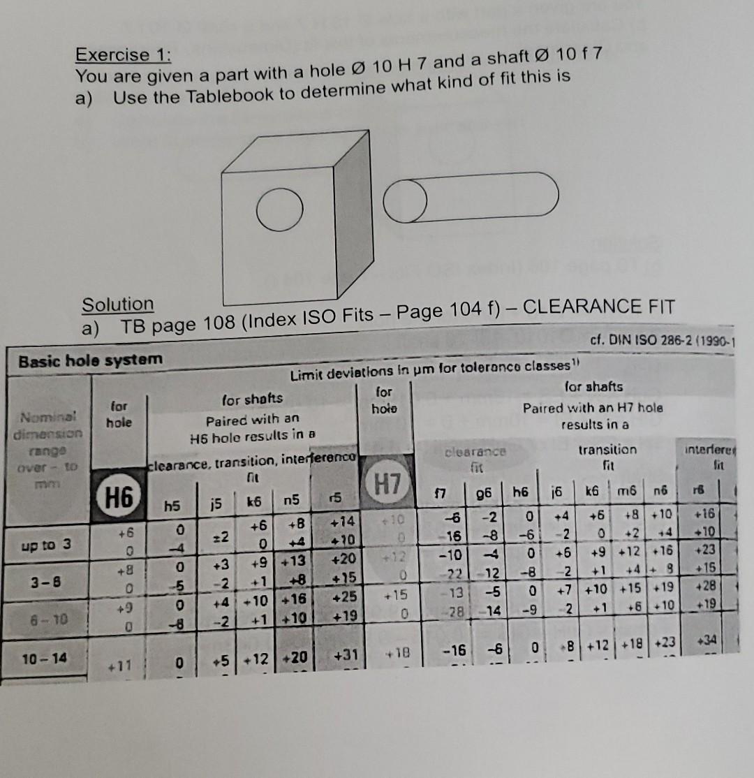 Solved Exercise 1: You are given a part with a hole ∅10H7 | Chegg.com