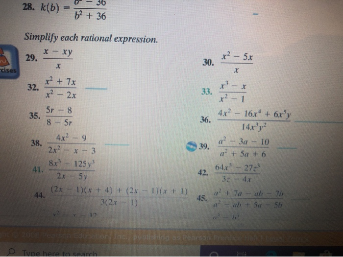 Solved 28. k(b) = 36 Simplify each rational expression. 2 x | Chegg.com