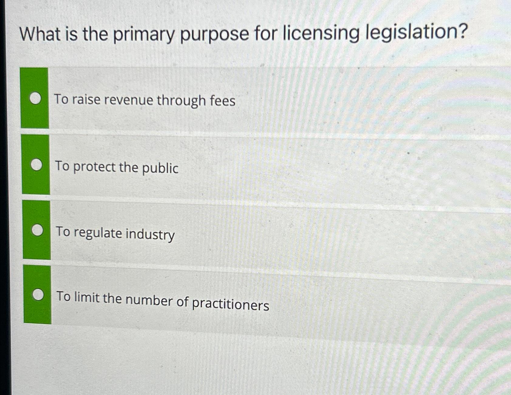 Solved What is the primary purpose for licensing | Chegg.com