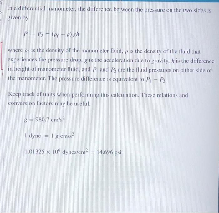 Solved a A differential manometer is used to measure the | Chegg.com
