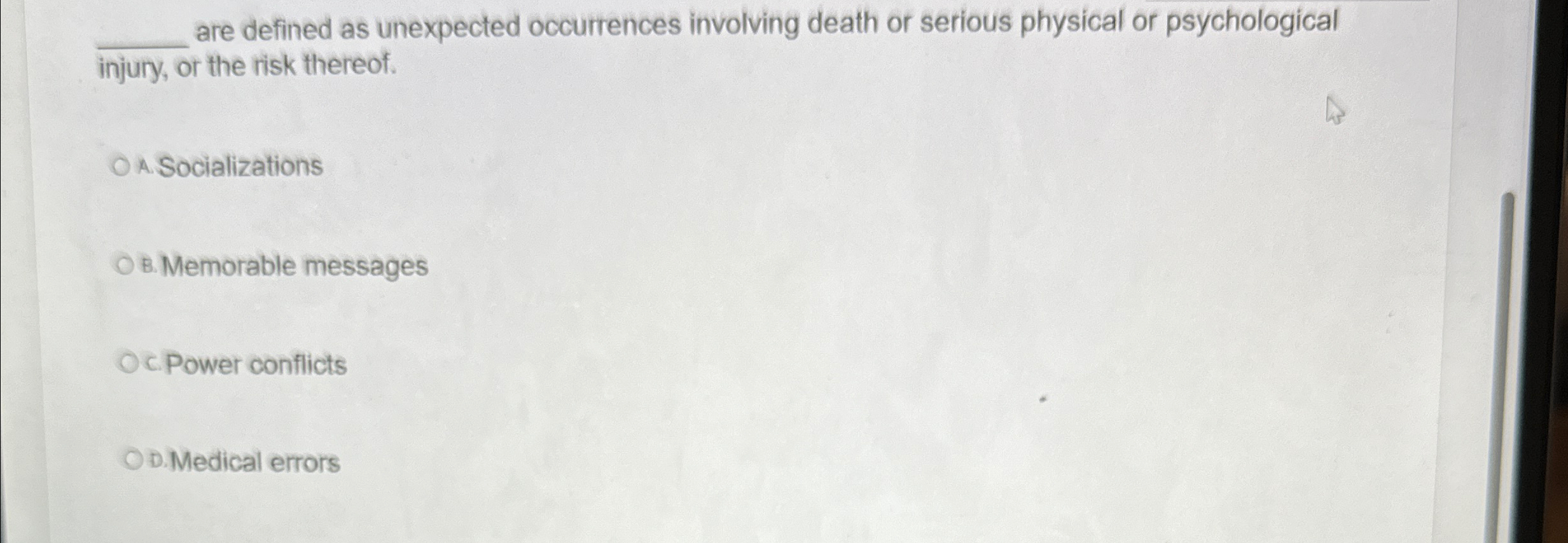Solved are defined as unexpected occurrences involving death | Chegg.com
