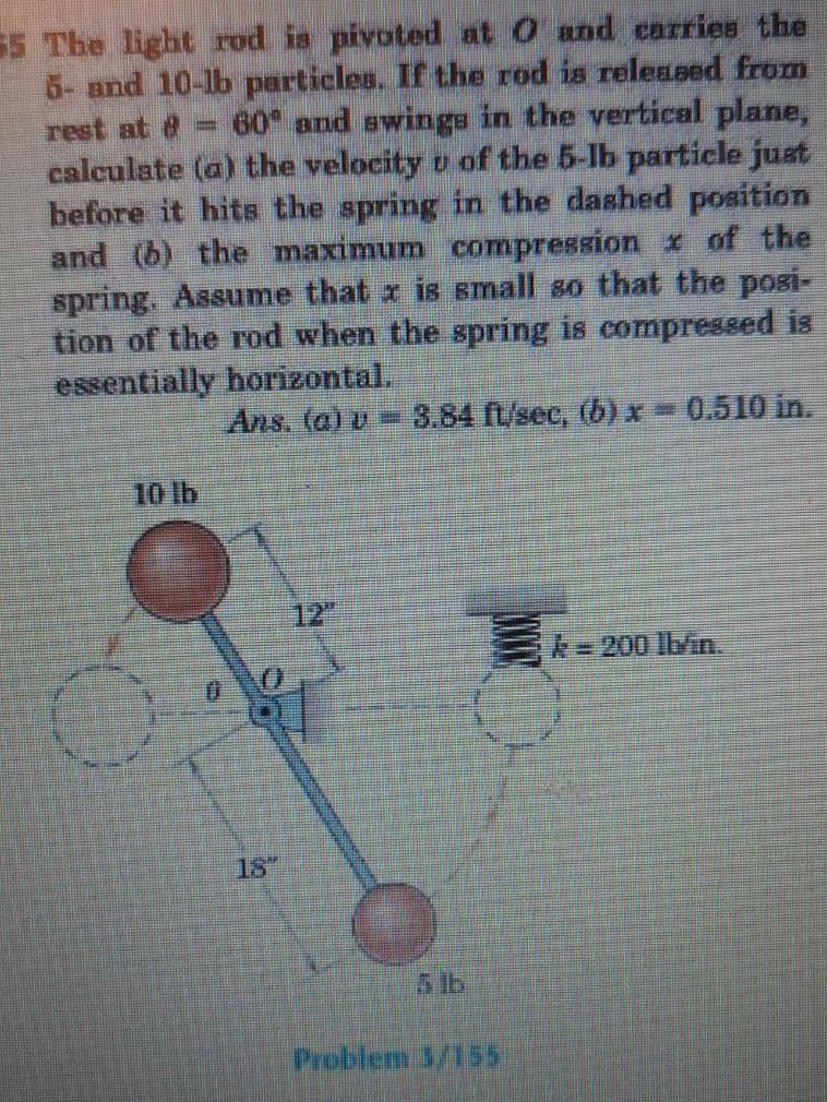 Solved 5 The light rod is pivoted at O and carries the 5- | Chegg.com
