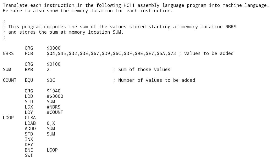 Solved Translate each instruction in the following HC11 | Chegg.com