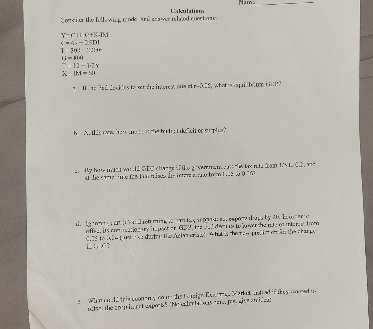 Solved Calculations Consider the following model and answer | Chegg.com