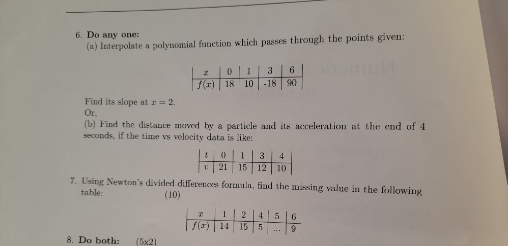 Solved 6. Do any one: (a) Interpolate a polynomial function | Chegg.com