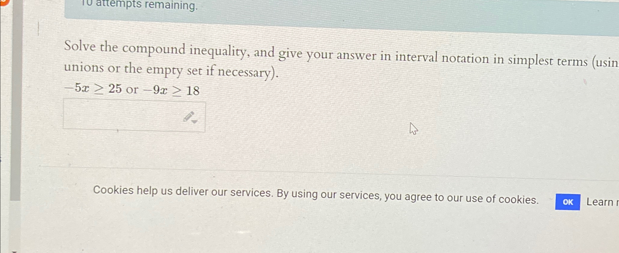 Solved 10 ﻿attempts remaining.Solve the compound inequality, | Chegg.com