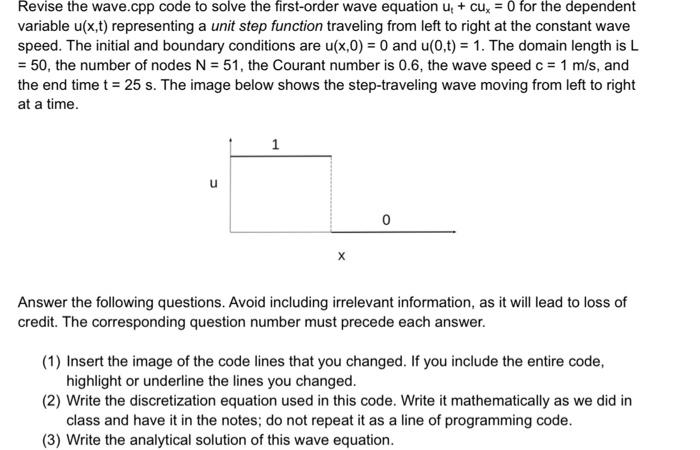Revise the wave.cpp code to solve the first-order | Chegg.com