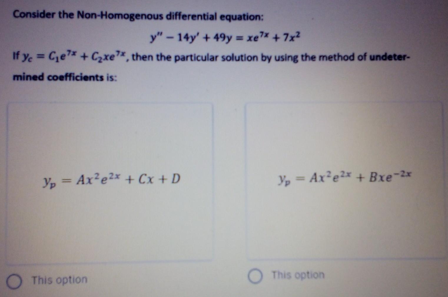 Solved Consider the Non-Homogenous differential equation: y" | Chegg.com