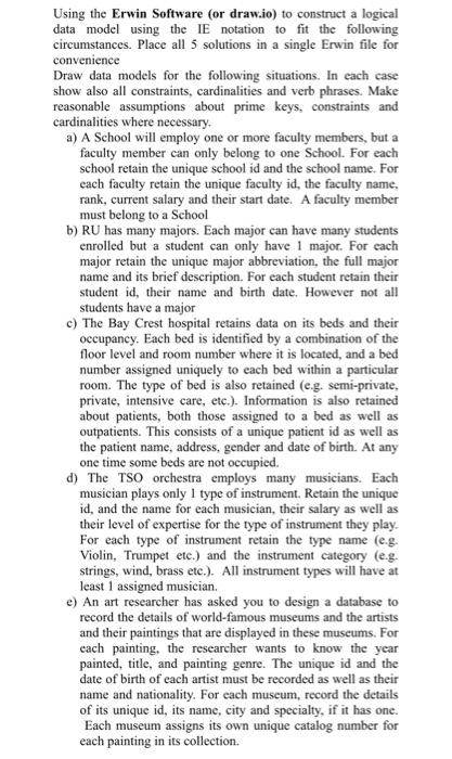 Solved Using the Erwin Software (or draw.io) to construct a | Chegg.com