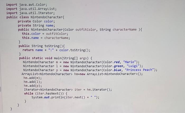 Solved import java.awt.Color; import java.util.ArrayList; | Chegg.com