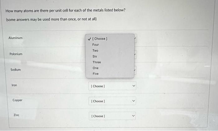 Solved How many atoms are there per unit cell for each of | Chegg.com
