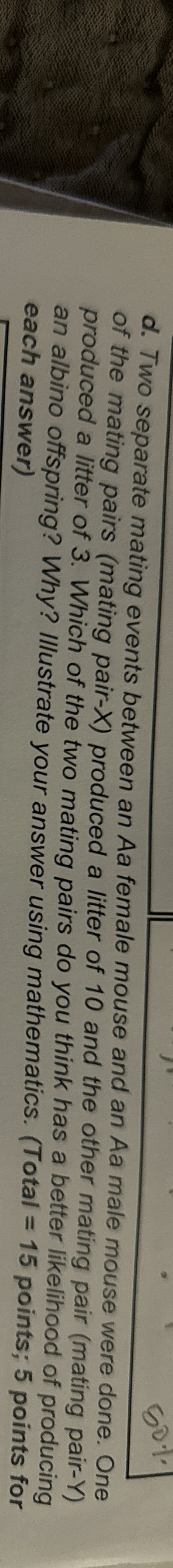 Solved d. ﻿Two separate mating events between an Aa female | Chegg.com