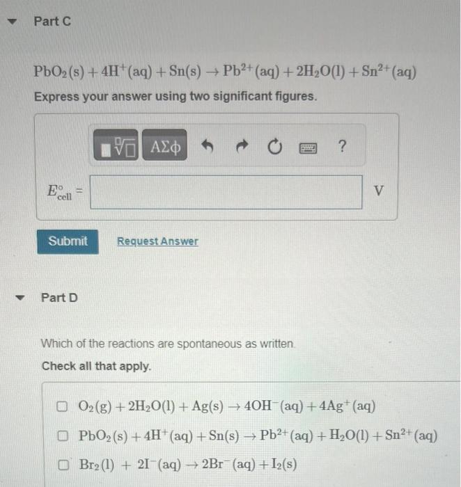 Solved Calculate E∘ cell for each of the following balanced | Chegg.com