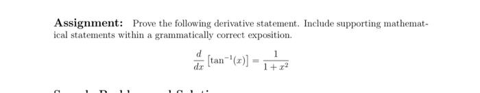 Solved Assignment: Prove the following derivative statement. | Chegg.com