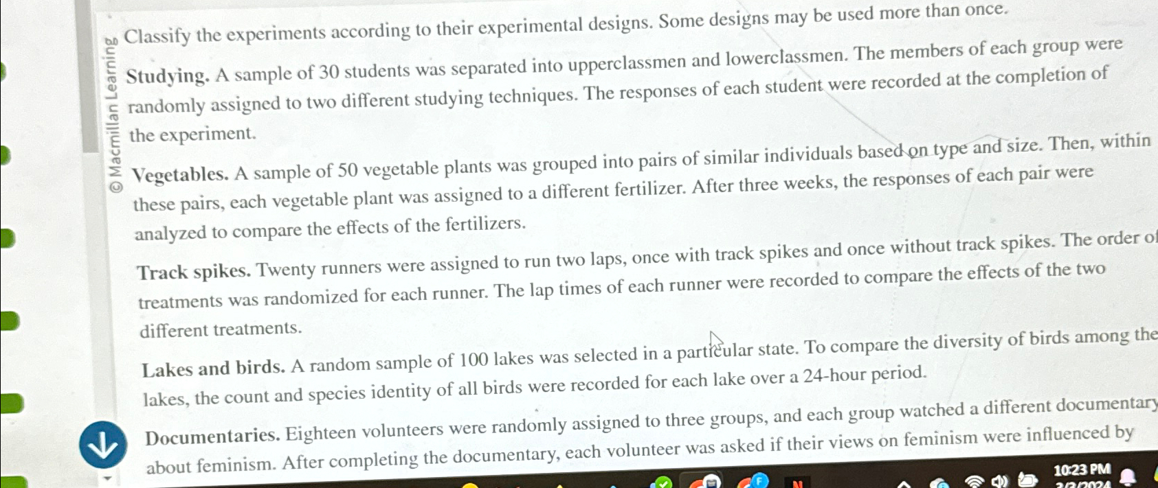 Solved an Classify the experiments according to their | Chegg.com