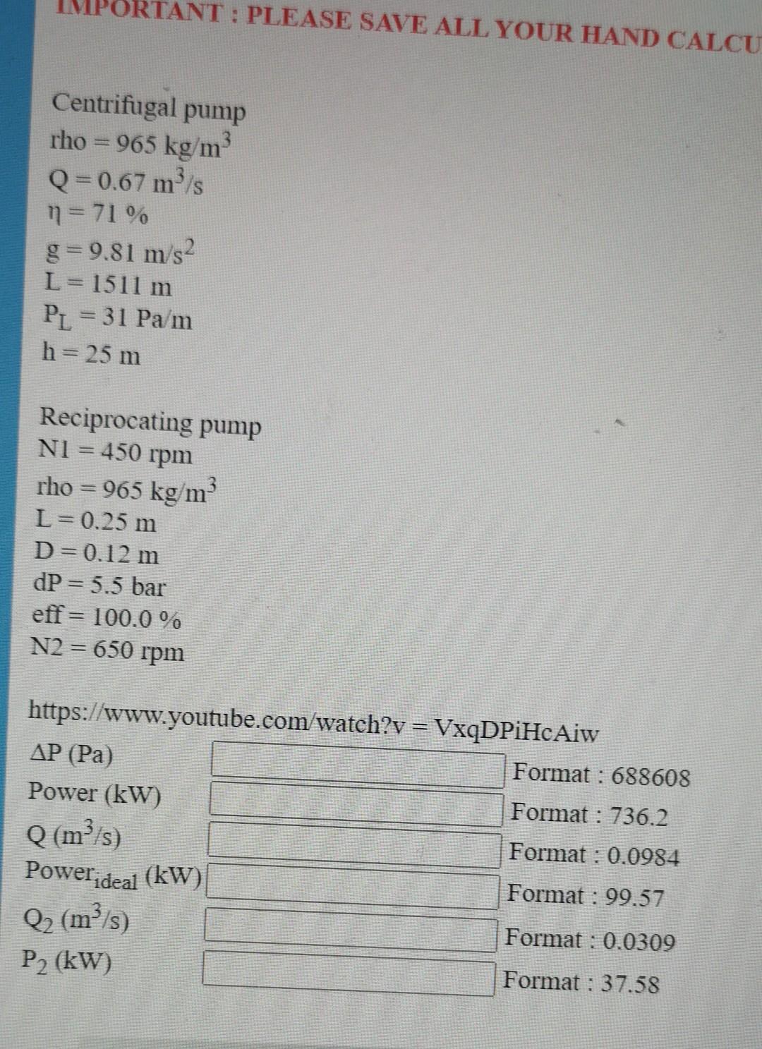 Solved TANT : PLEASE SAVE ALL YOUR HAND CALCU Centrifugal | Chegg.com