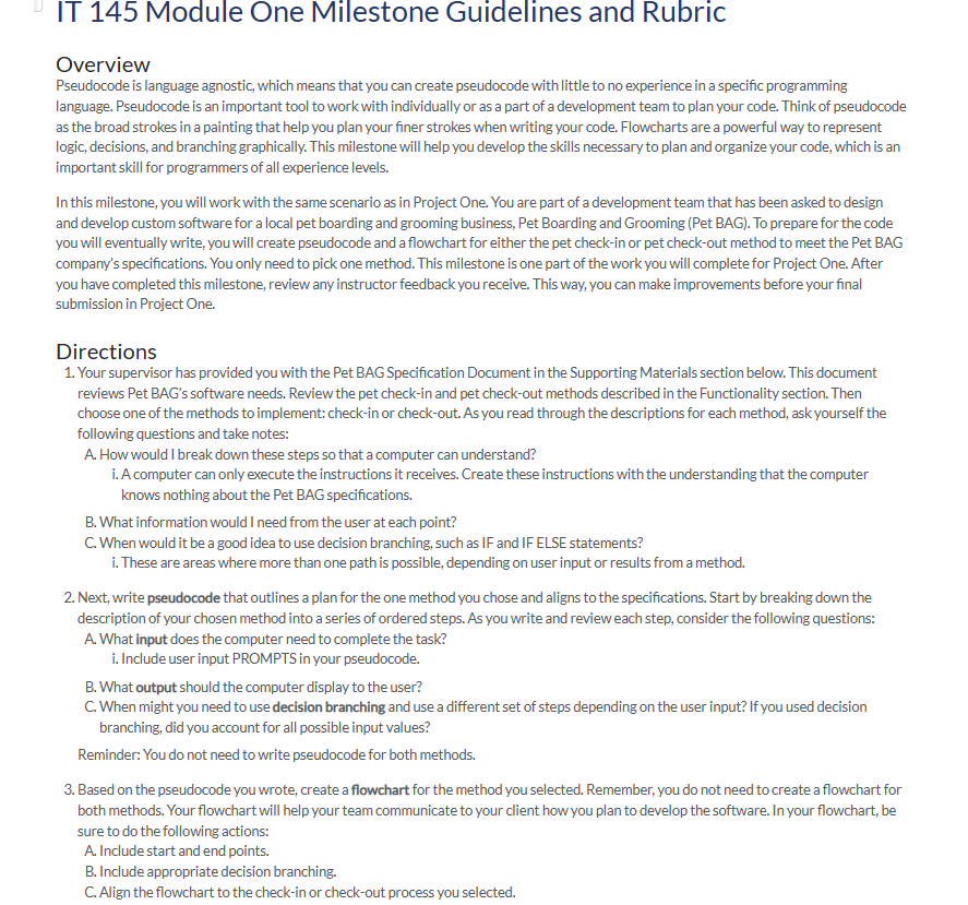 Solved IT 145 ﻿Module One Milestone Guidelines and | Chegg.com