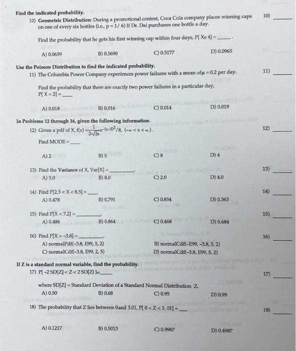 Solved Find the indicated probability. 10) Geometric | Chegg.com