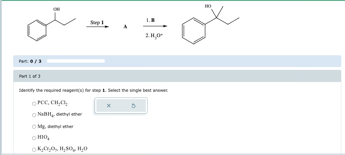 Solved Part: 03Part 1 ﻿of 3Identify the required reagent(s) | Chegg.com