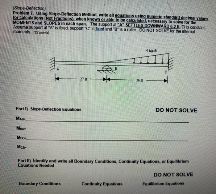 Solved (Slope-Deflection) Problem 7. Using Slope-Deflection | Chegg.com