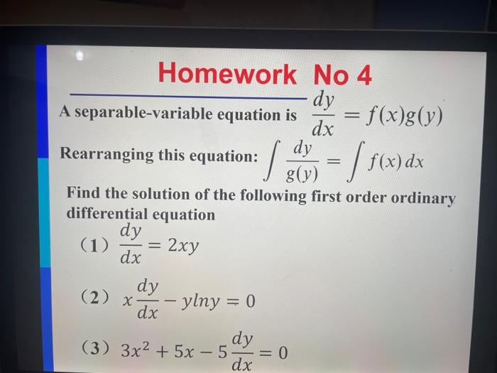 Solved A separable-variable equation is dxdy=f(x)g(y) | Chegg.com