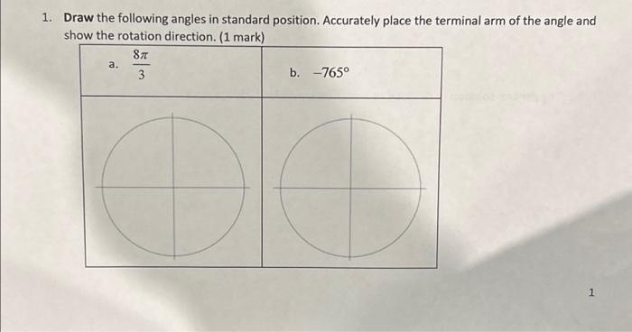Solved Draw the following angles in standard position. | Chegg.com