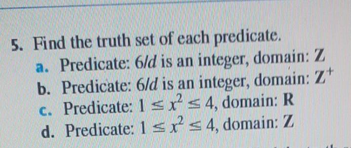 Solved 5. Find the truth set of each predicate. a. | Chegg.com
