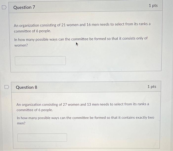 Solved An organization consisting of 21 women and 16 men | Chegg.com