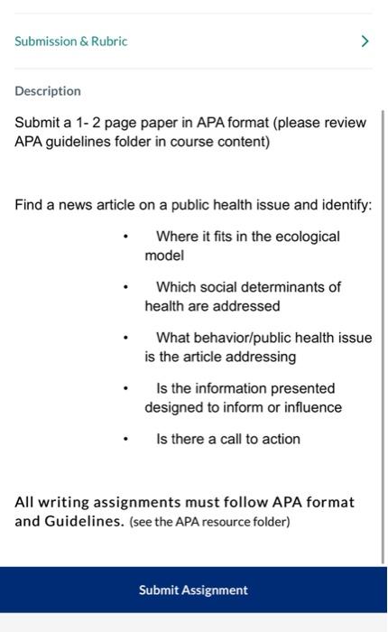 Solved Submit a 1- 2 page paper in APA format (please review | Chegg.com