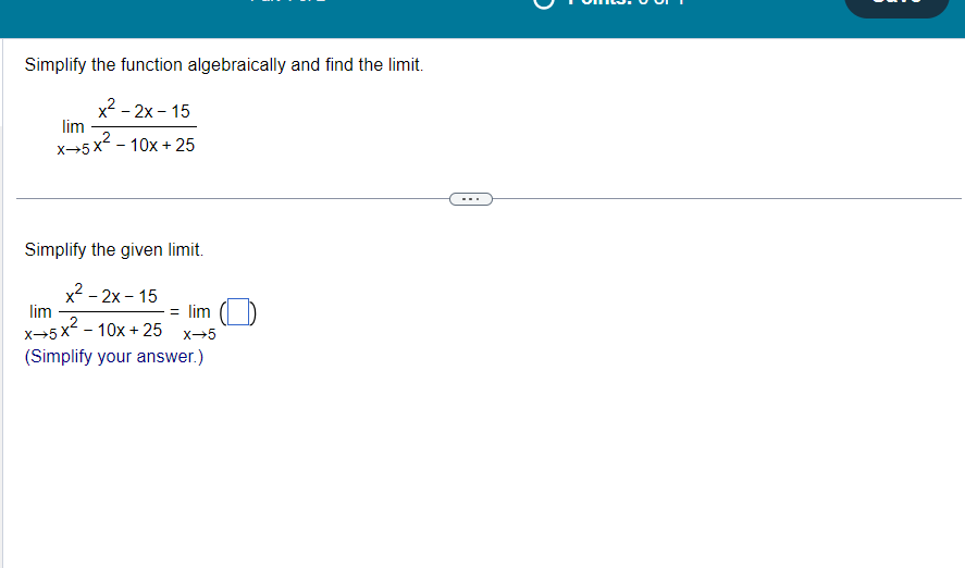 Solved Simplify the function algebraically and find the | Chegg.com