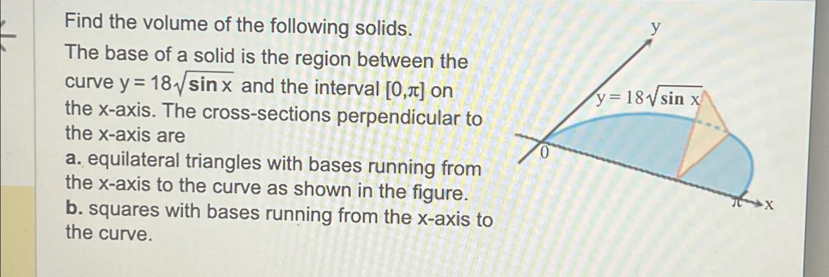 Solved Find the volume of the following solids. The base of | Chegg.com