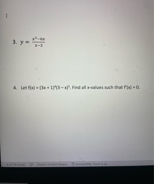 Solved 3 Y X−2x2−6x 4 Let F X 3x 1 4 3−x 5 Find All
