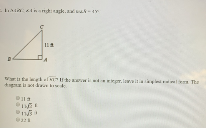 Solved 5. In AABC, SA is a right angle, and m B = 45° 11 ft | Chegg.com