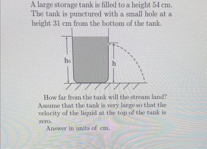Solved A large storage tank is filled to a height 54 cm. The | Chegg.com