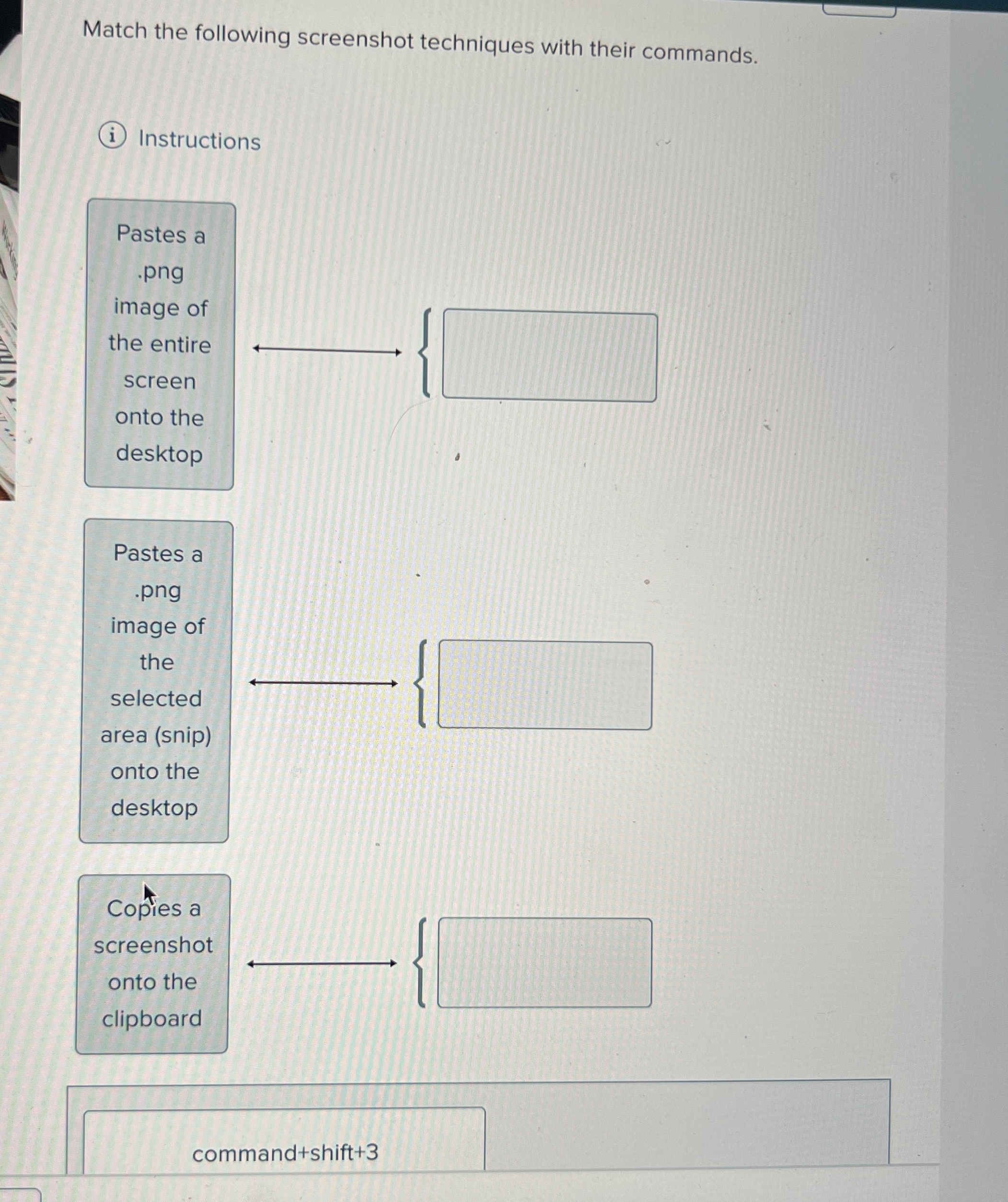 Solved Match the following screenshot techniques with their | Chegg.com