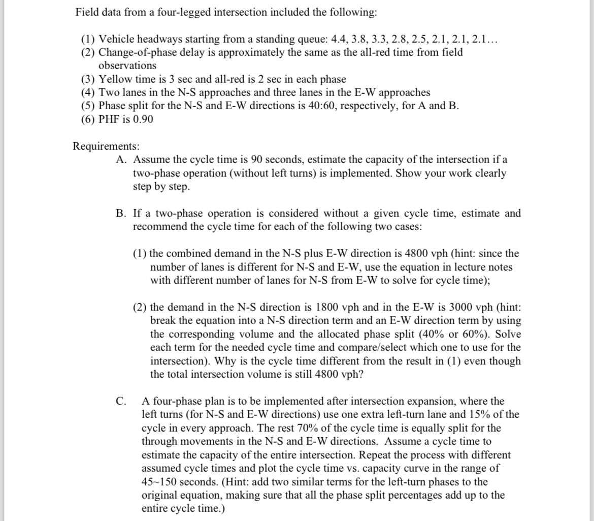 Solved Field data from a four-legged intersection included | Chegg.com