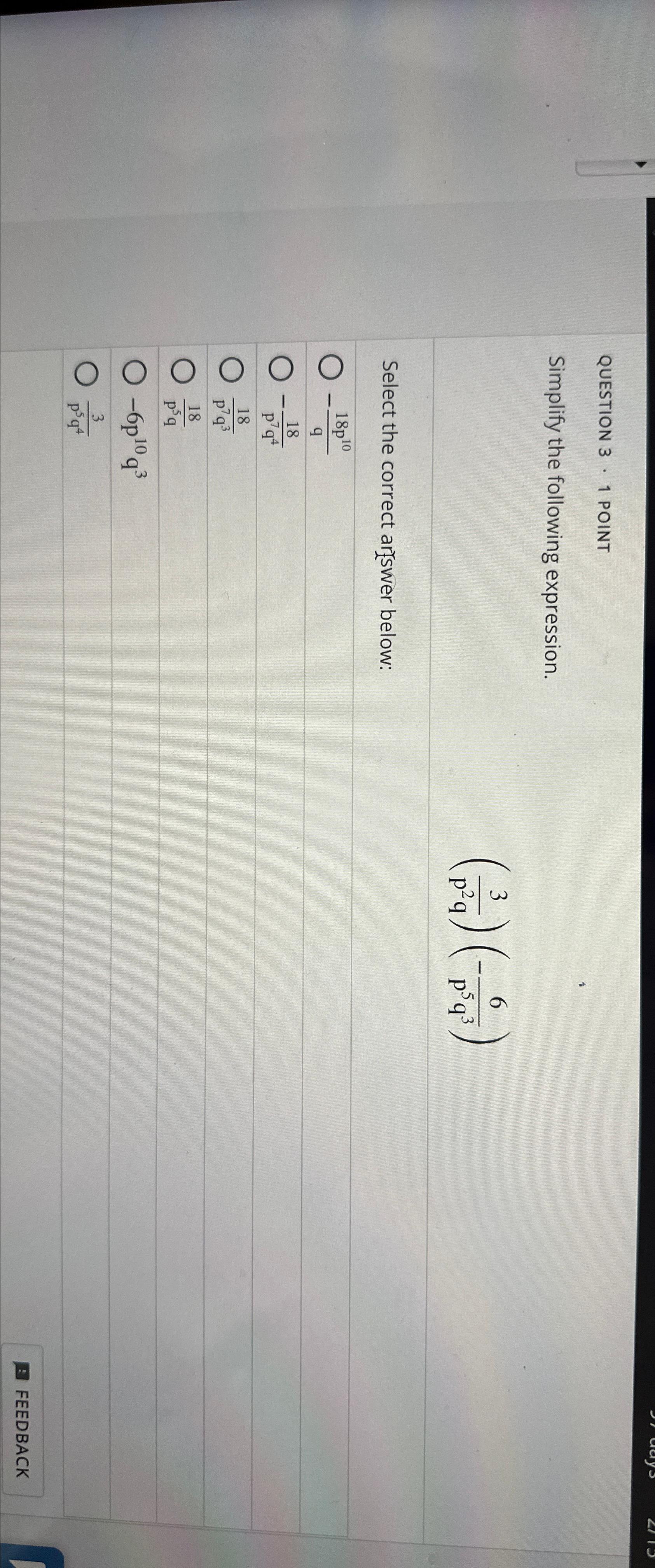 Solved QUESTION 3 - 1 ﻿POINTSimplify the following | Chegg.com