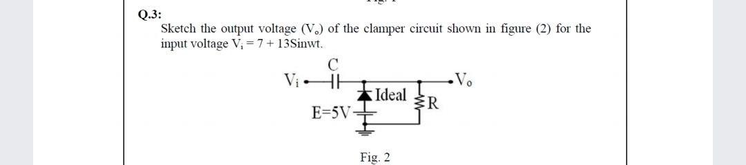 Solved Q.3: Sketch the output voltage (V.) of the clamper | Chegg.com