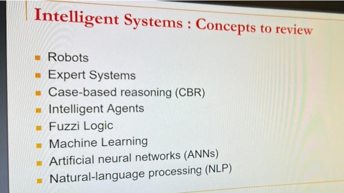 Solved Intelligent systems Understand the use of each type | Chegg.com