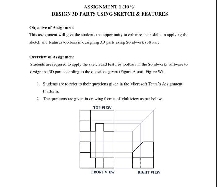 Solved ASSIGNMENT 1 (10%) DESIGN 3D PARTS USING SKETCH & | Chegg.com