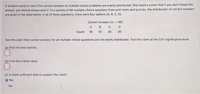 Solved A student wants to see if the correct answers to | Chegg.com