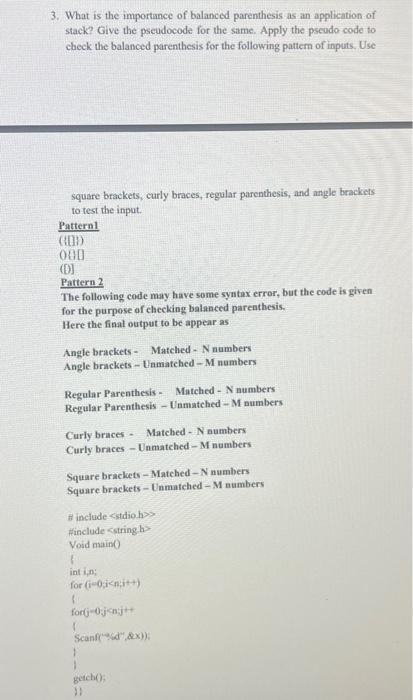 3. What is the importance of balanced parenthesis as | Chegg.com